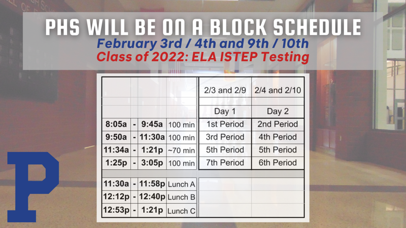 PHS Block Scheduling (2/3, 2/4, 2/9 and 2/10) | Plainfield High School
